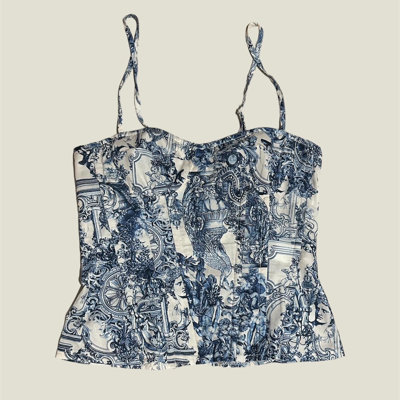 PLT Blue Renaissance Print Structure Corset... - Depop