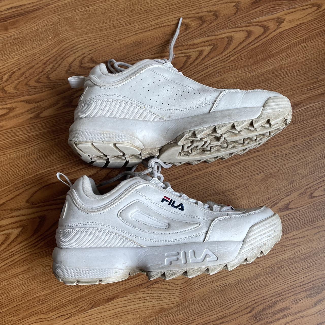 the OG chunky white FILAs. these are well-loved, but... - Depop