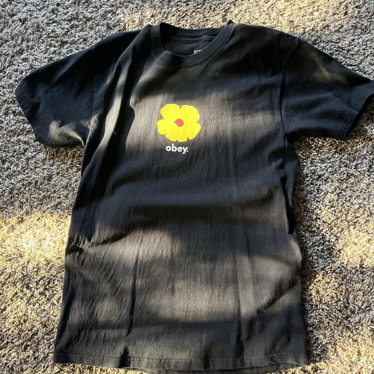 obey shirt, cool retro obey shirt simple luh flower... - Depop
