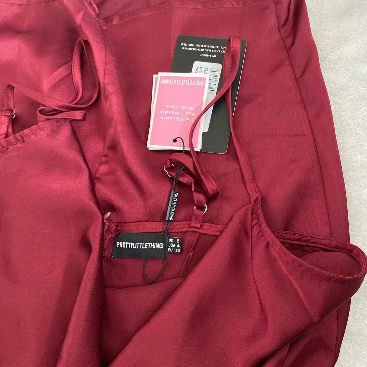 PrettyLittleThing Women's Burgundy Dress | Depop