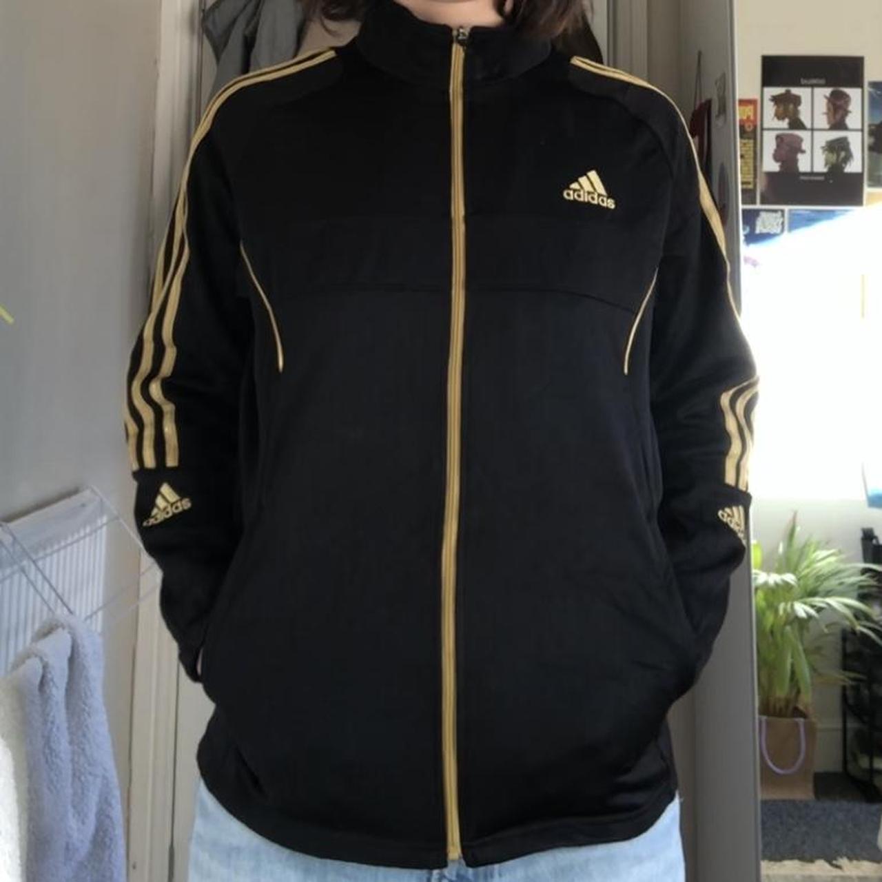 Black and gold retro Adidas track jacket Seen on... - Depop