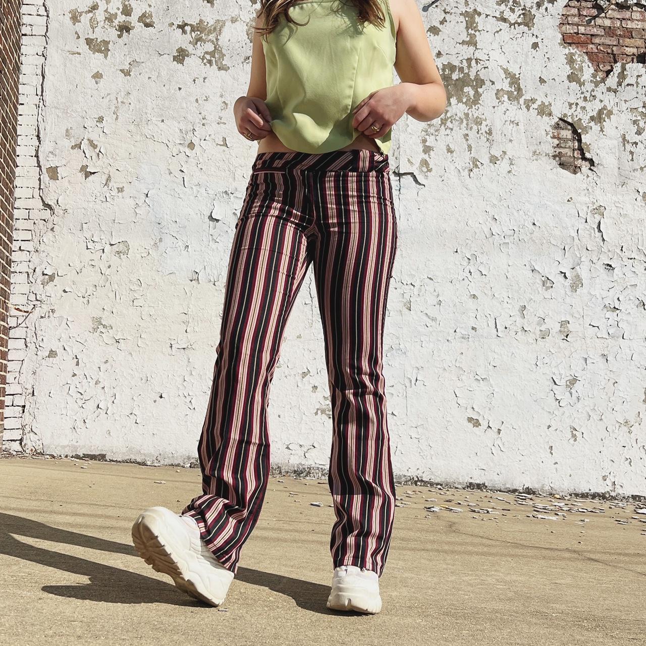 90s Striped Flare Pants☾ Cute dressy low-rise pants... - Depop