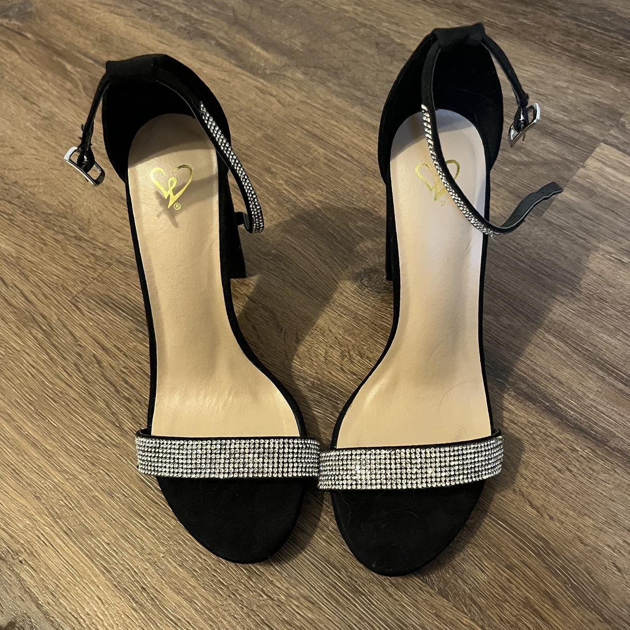 Black rhinestone heels •women’s size 6 •worn once... - Depop