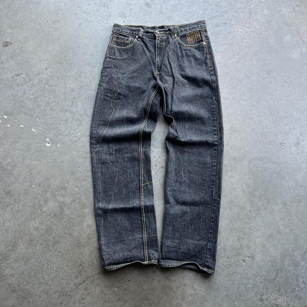 vintage akcess peace embroidered y2k jeans -... - Depop