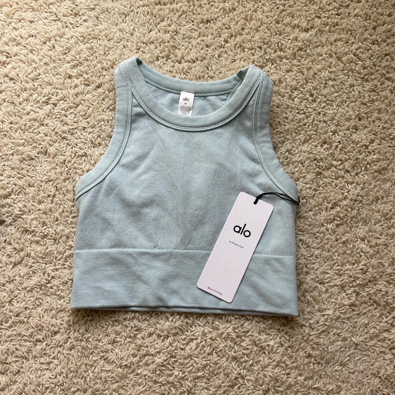Alo Yoga Seamless Delight High Neck Bra- Chalk Blue... - Depop