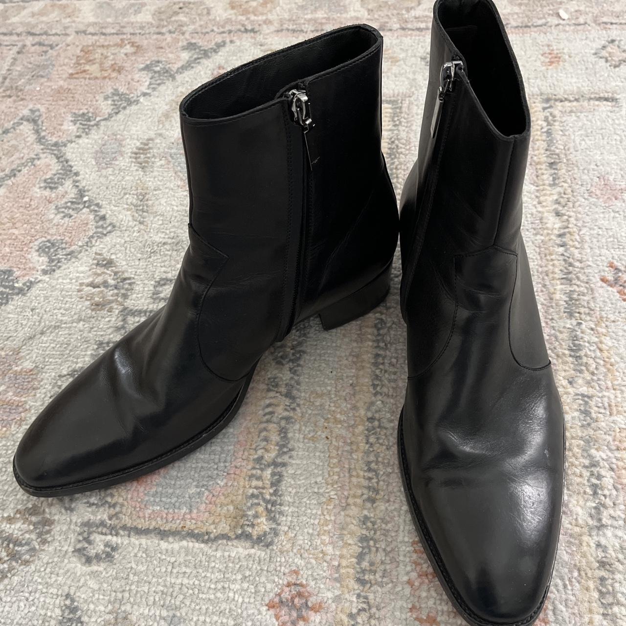 Saint Laurent leather boots with a slight heel.... - Depop