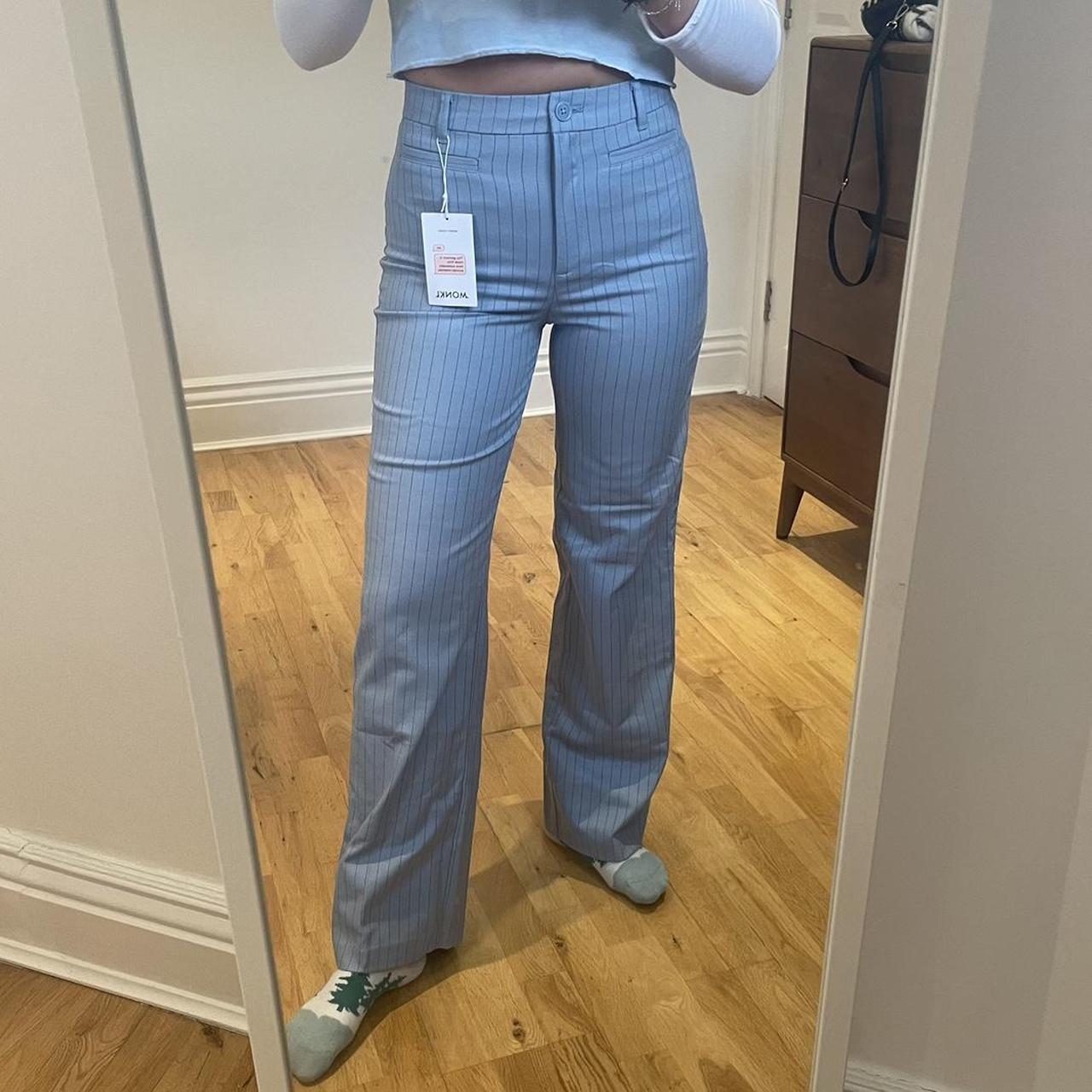 BRAND NEW blue monki pinstripe trousers - Depop