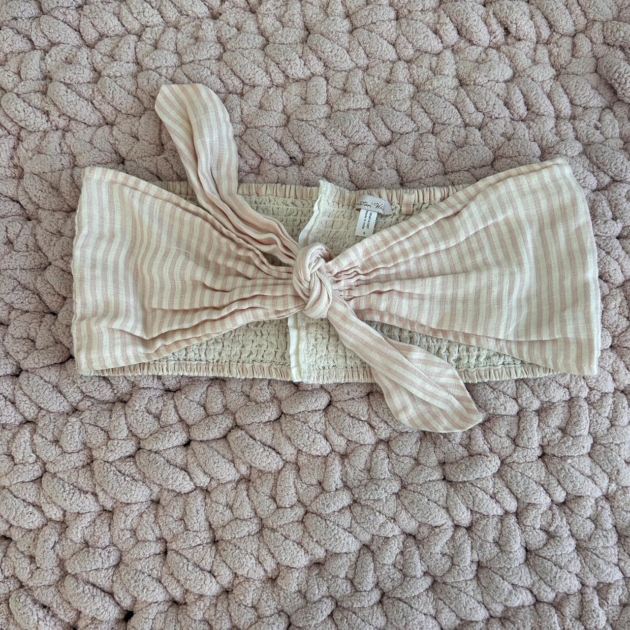 PINK & WHITE STRIPE BANDO TOP Size: small but fits... - Depop