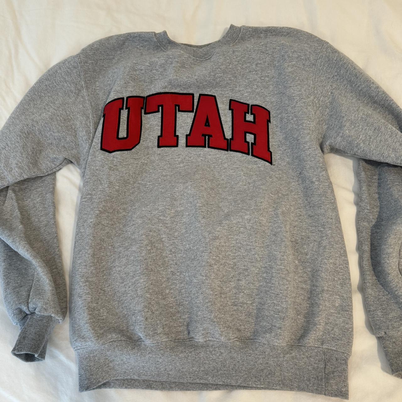 University of Utah grey and red crewneck... - Depop