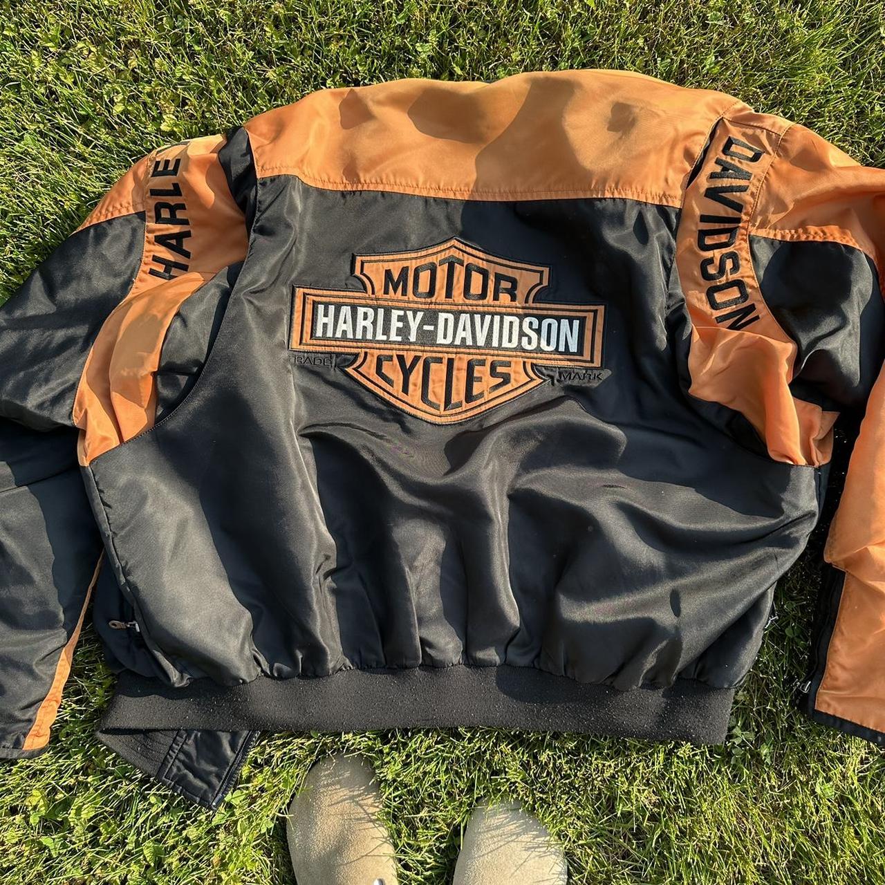 Harley Davidson Men's Orange and Black Jacket | Depop