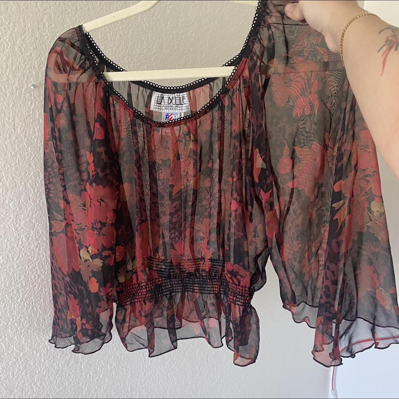 Vintage sheer flowy top See through top with flowy... - Depop
