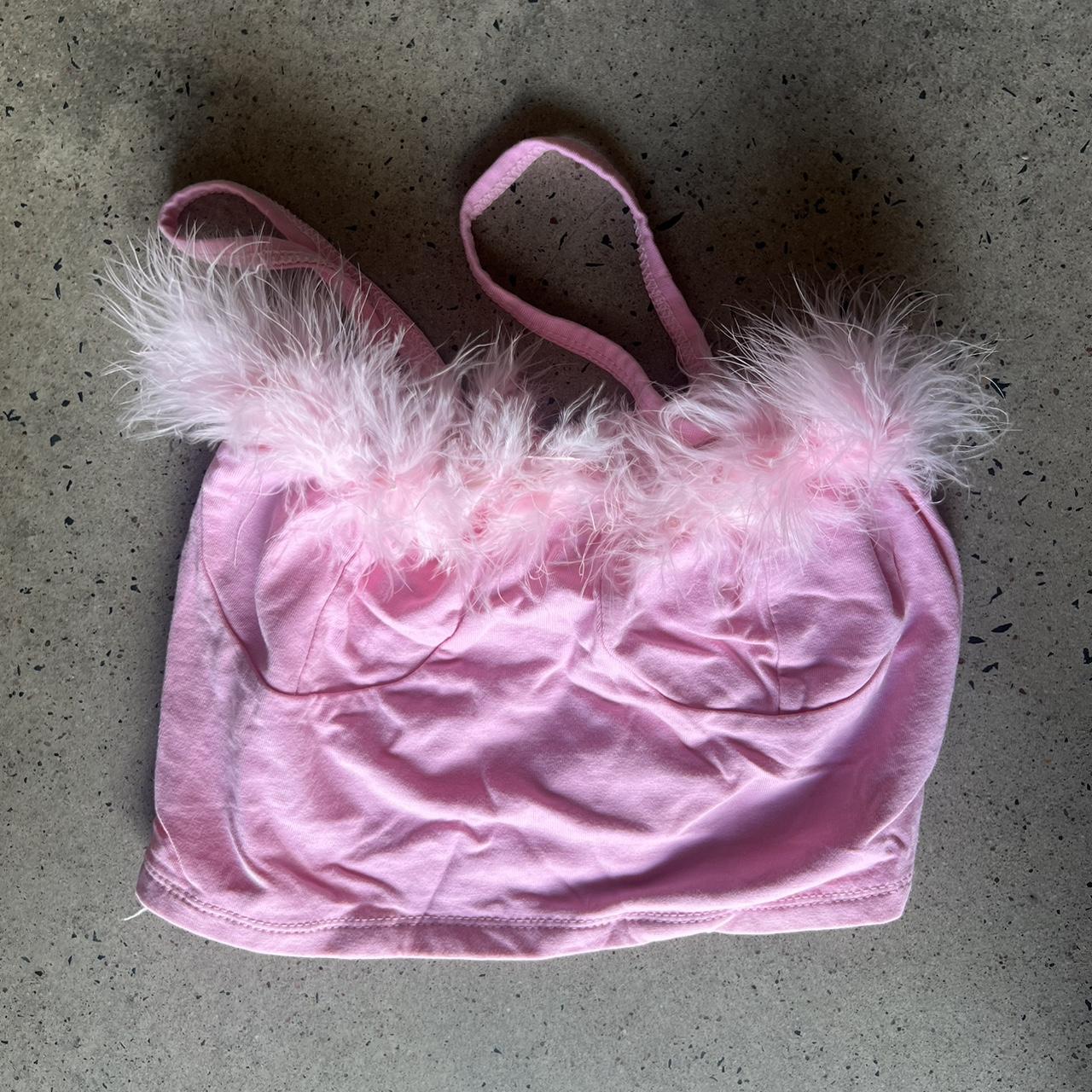 cutest pink fluffy cropped top - Depop