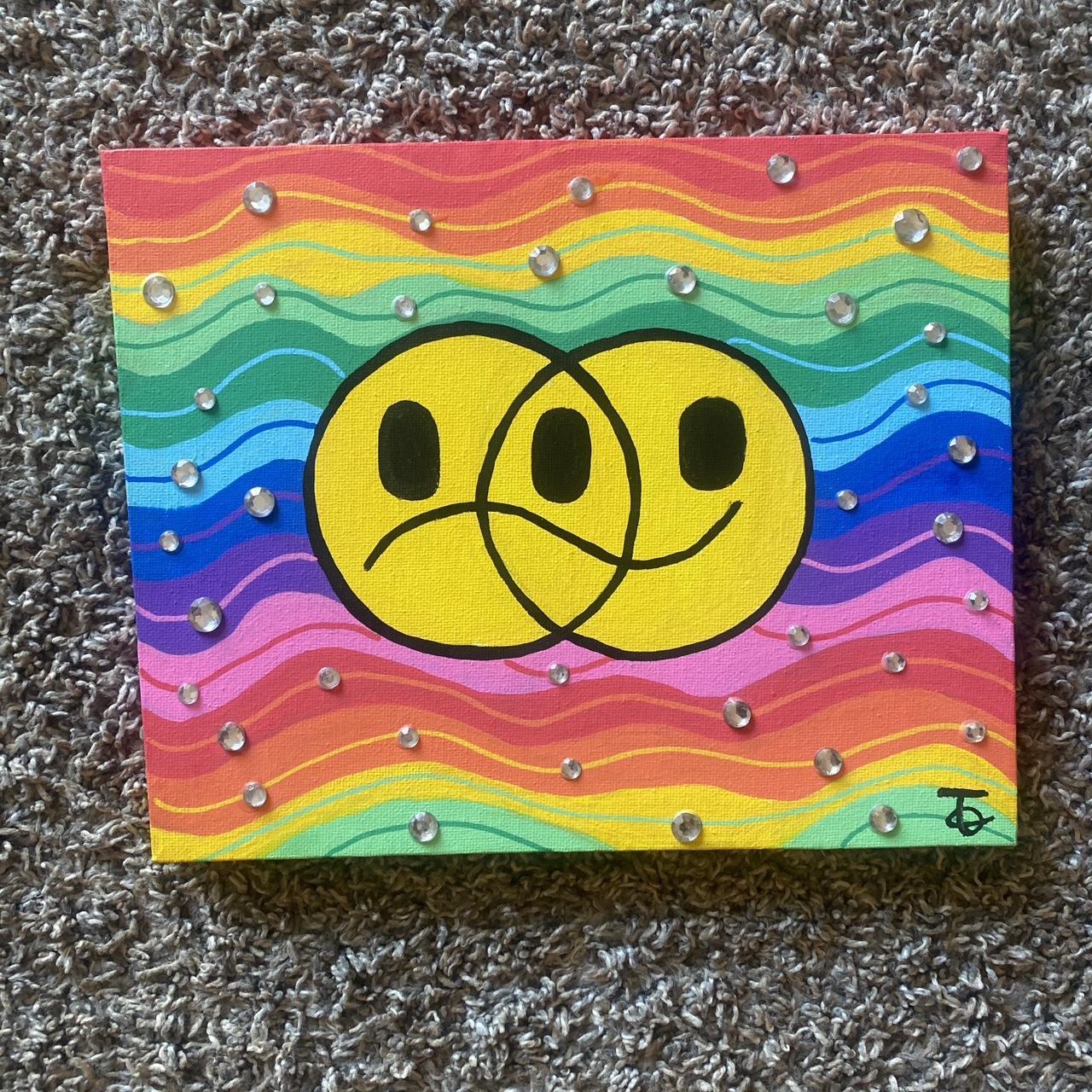 trippy double smiley paining - Depop