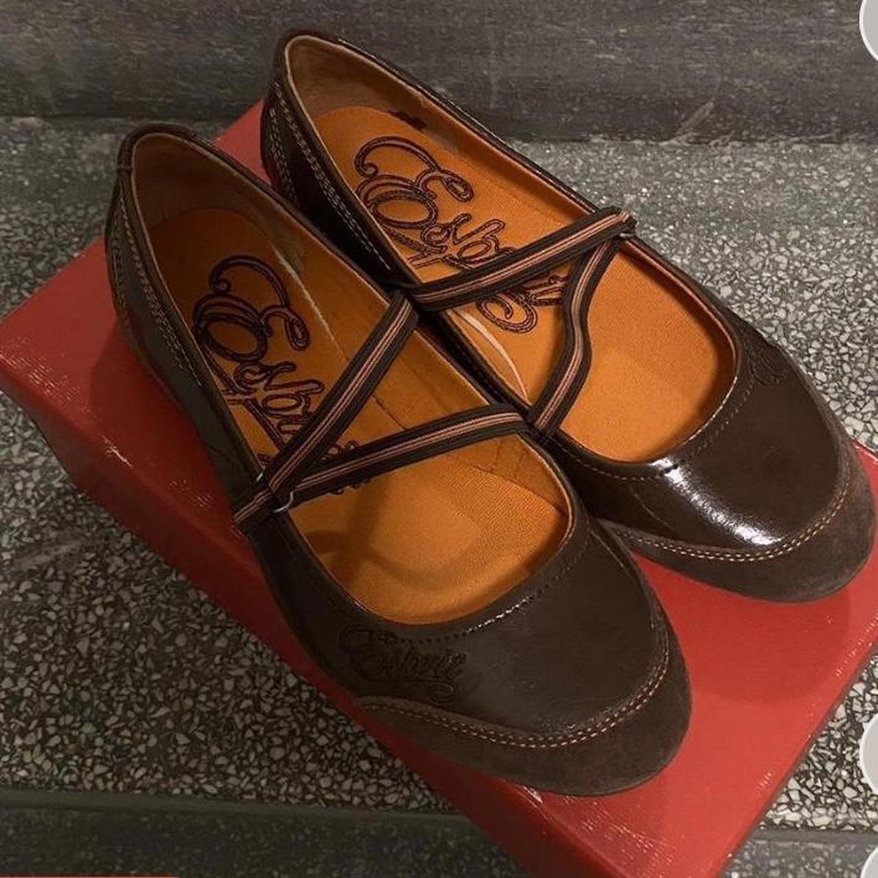 Vintage brown leather slip on ballet flats esprit Eu... - Depop