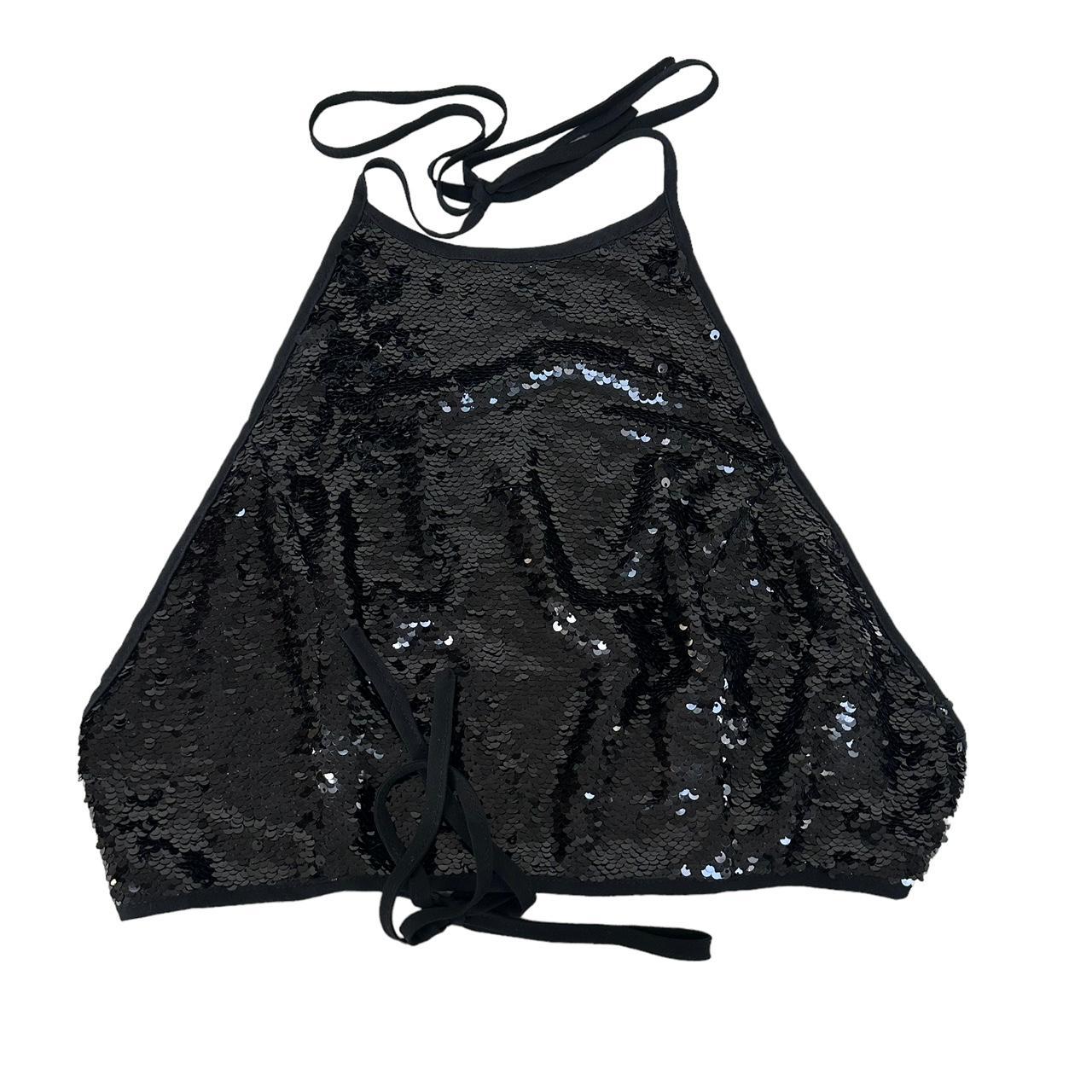 Black sequin handkerchief top Size Small -... - Depop