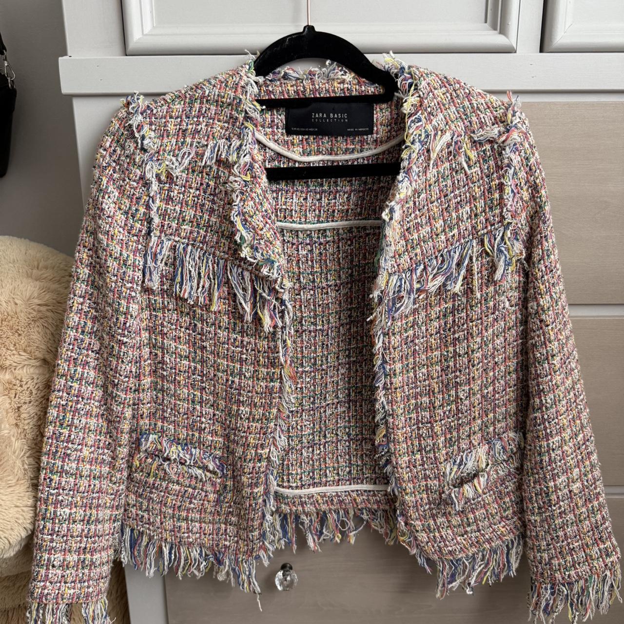 Zara multi-coloured tweed jacket size XS | Depop