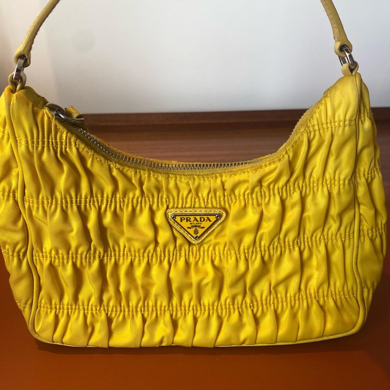 Yellow ruched Prada handbag. Great condition. #prada... - Depop