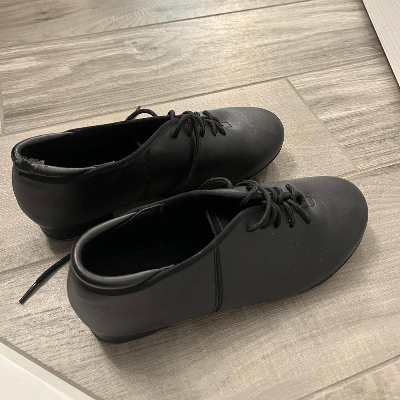 Theatricals black tap shoes, size 4! The left heel... - Depop