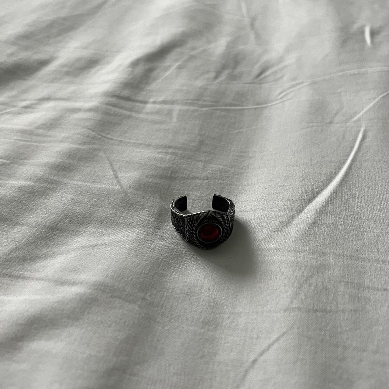 Red gemstone grunge snake style adjustable ring... - Depop