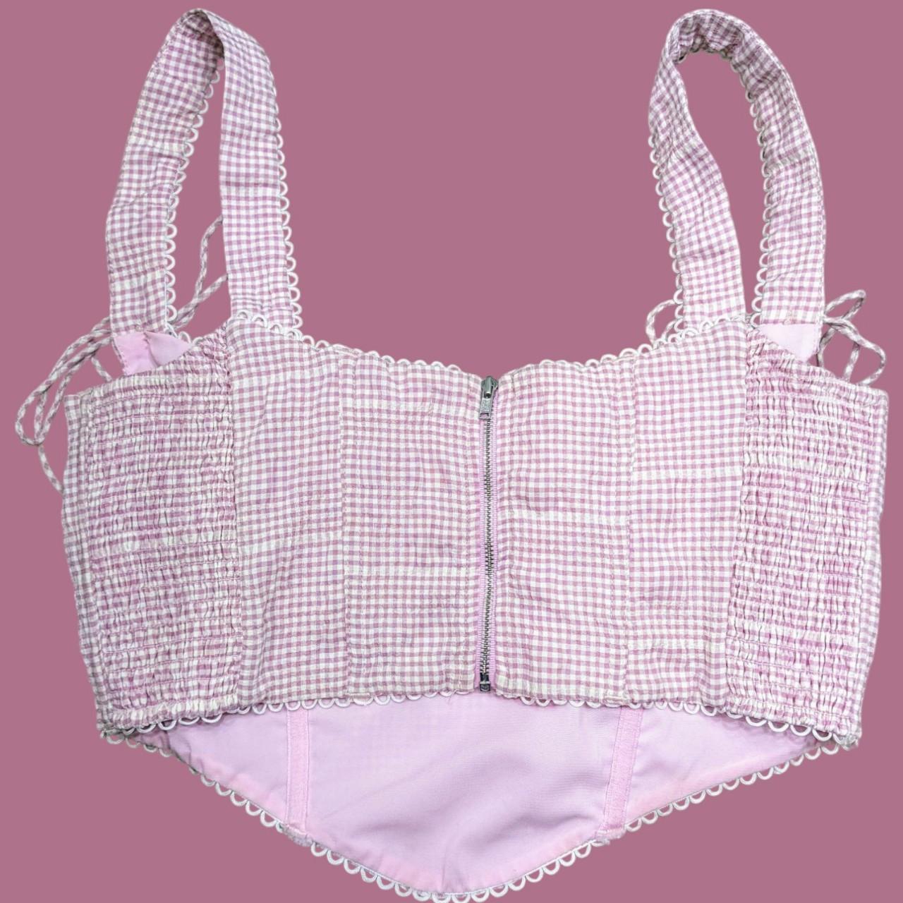 Pink and white checkered corset top with adjustable... | Depop