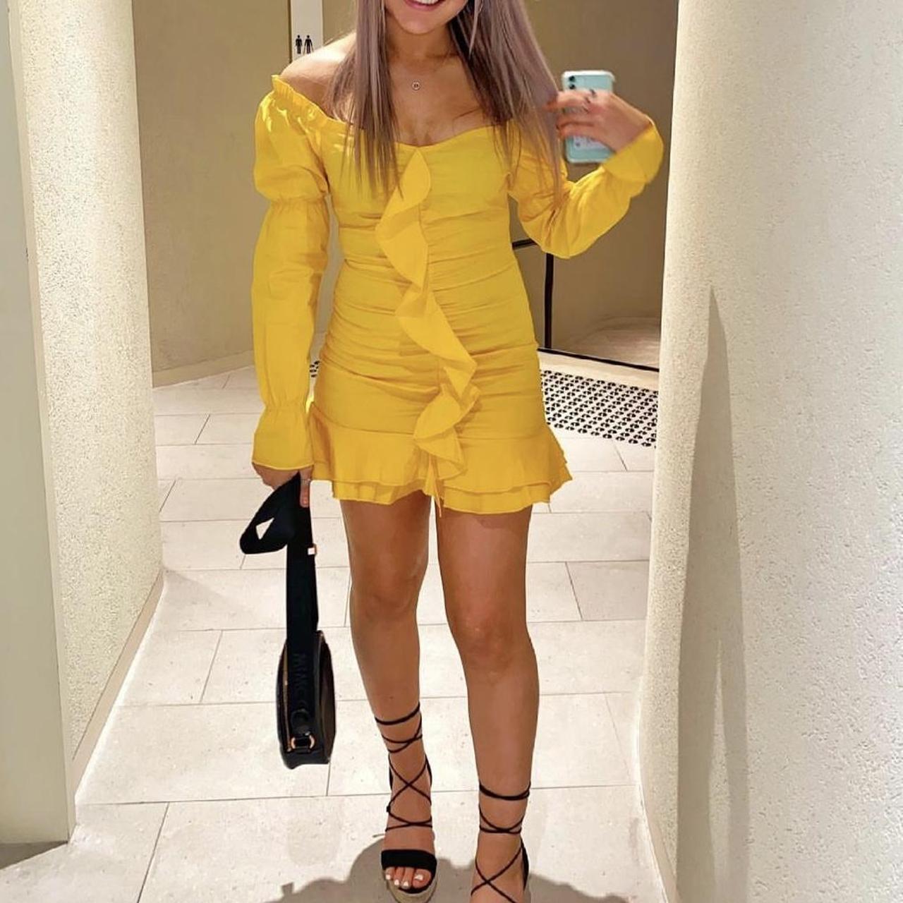 Yellow ruffle mini dress 💛⭐️ ⭐️ super cute and... - Depop