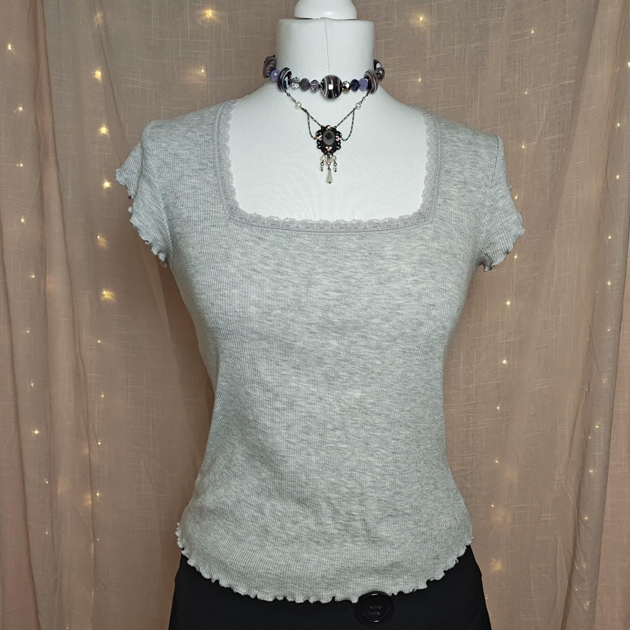 Super cute heather grey square neck top from... - Depop