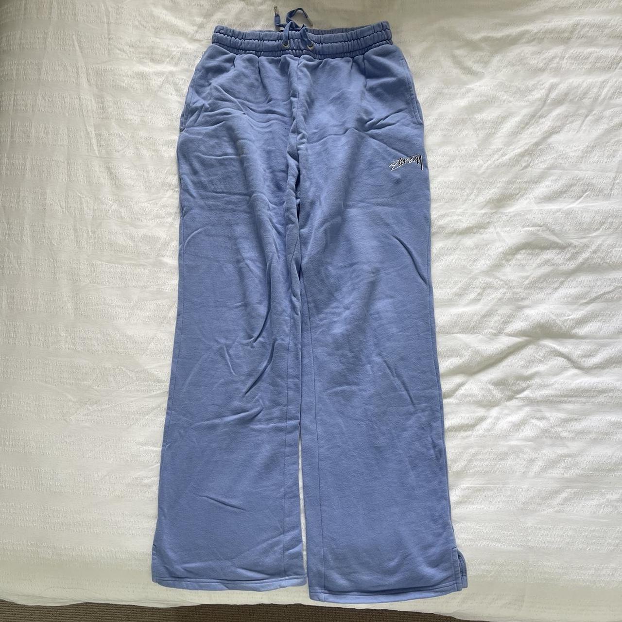 blue fleeced wide/straight leg track pants - stussy... - Depop
