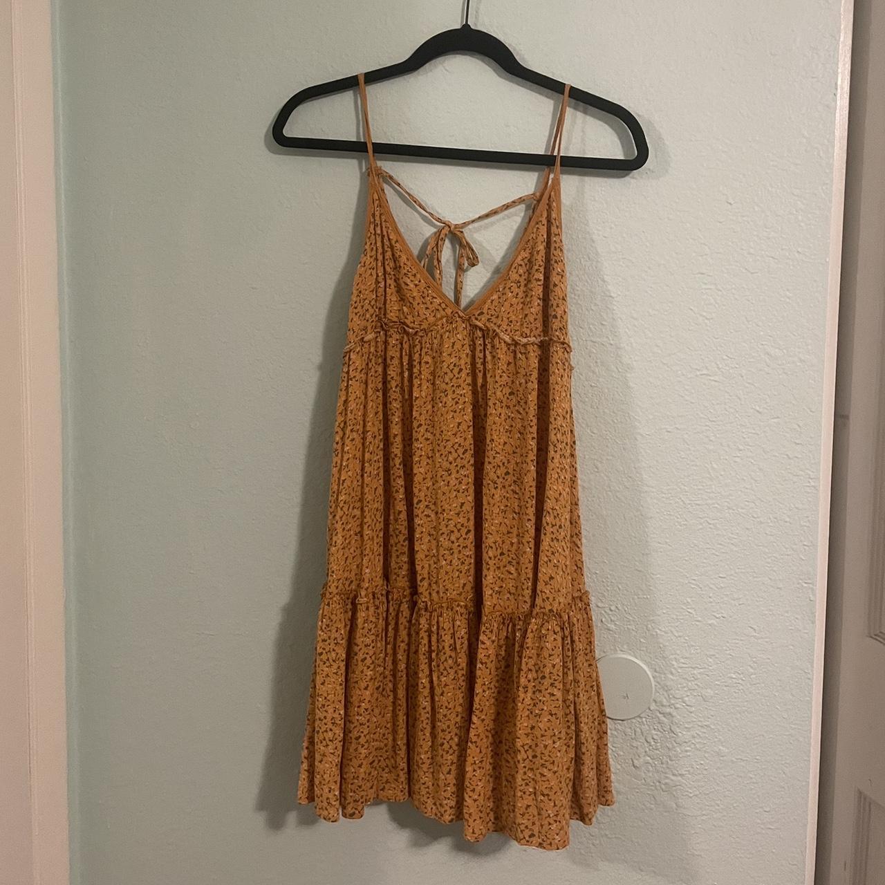 super flowy sun dress, yellow with white/green... - Depop