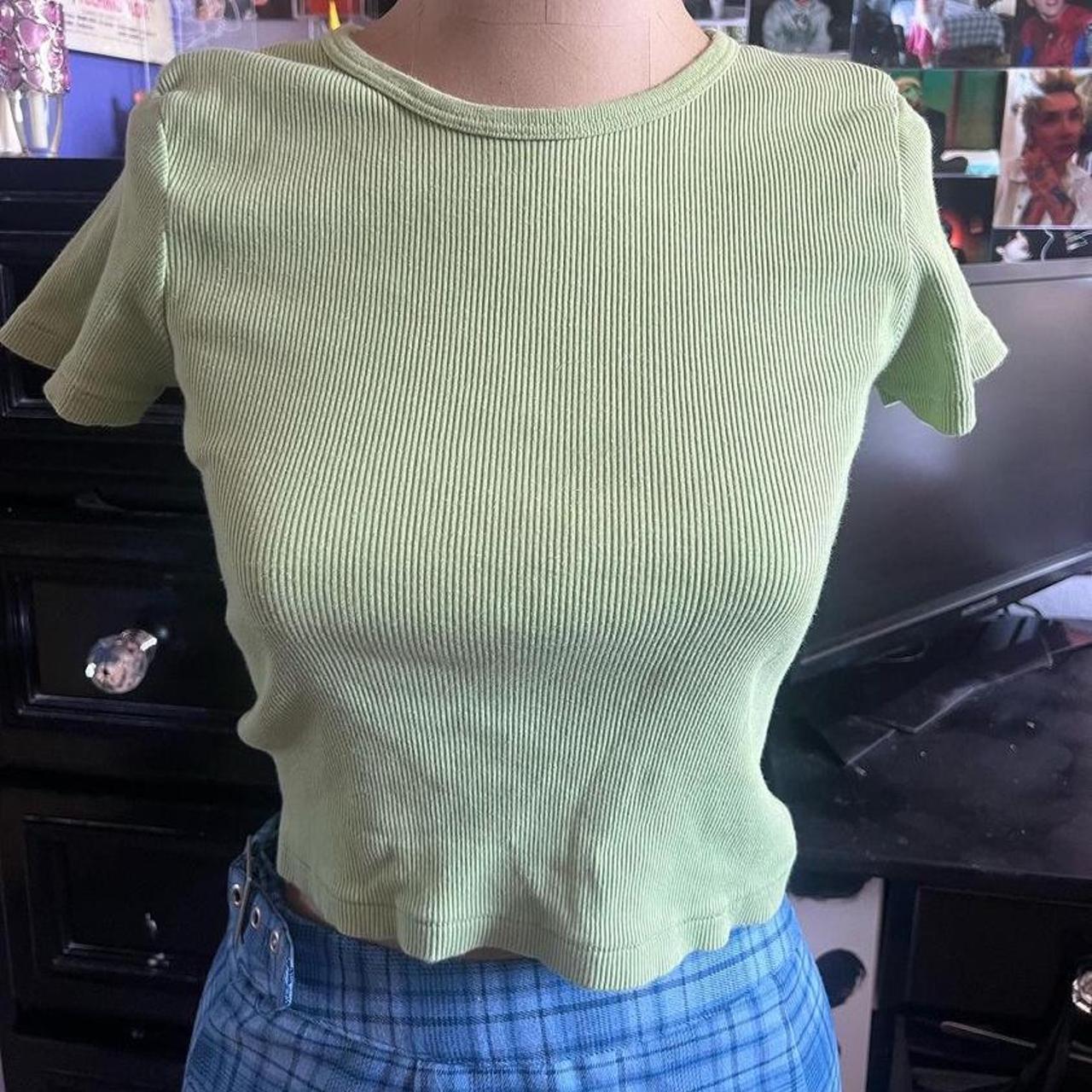 Pacsun Light Green Ribbed Baby Tee #babytee #pacsun... - Depop