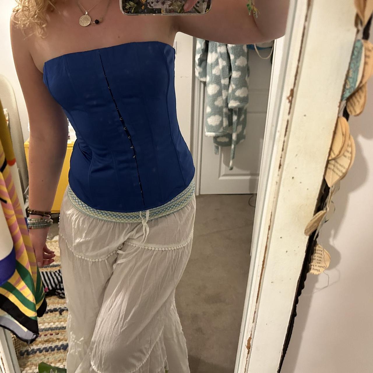 Navy blue corset top with boning and zip up back... - Depop