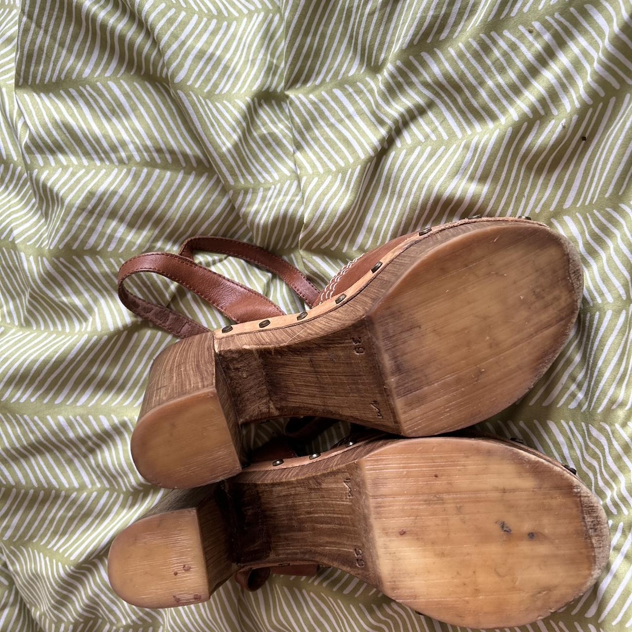 Platform clog heels Tan leather platform sandals... - Depop