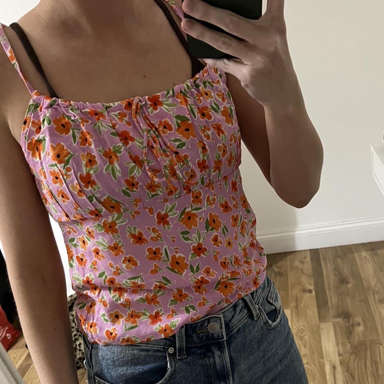 Primark Floral top with pleated bust and tie detail... - Depop