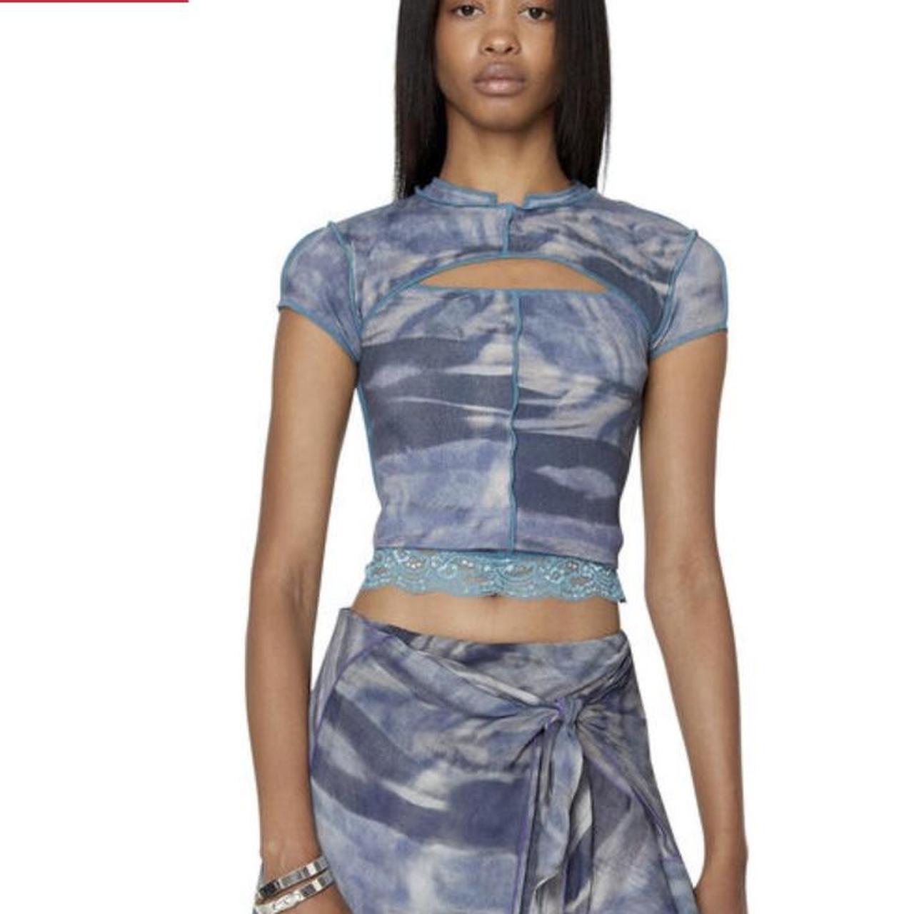 Diesel Red Tag Women's White and Blue T-shirt | Depop