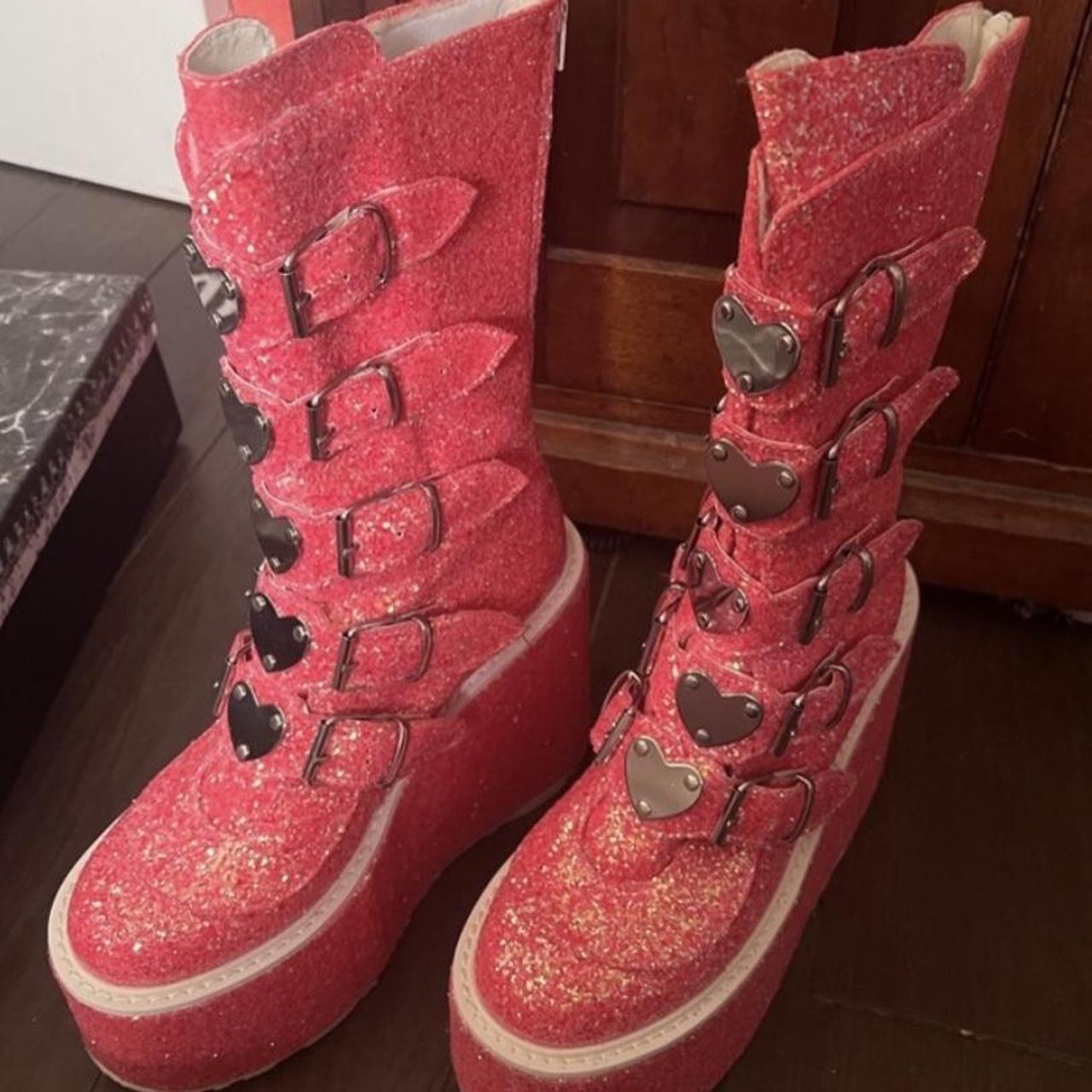 Pink platform demonias! Pink sparkly platform... - Depop