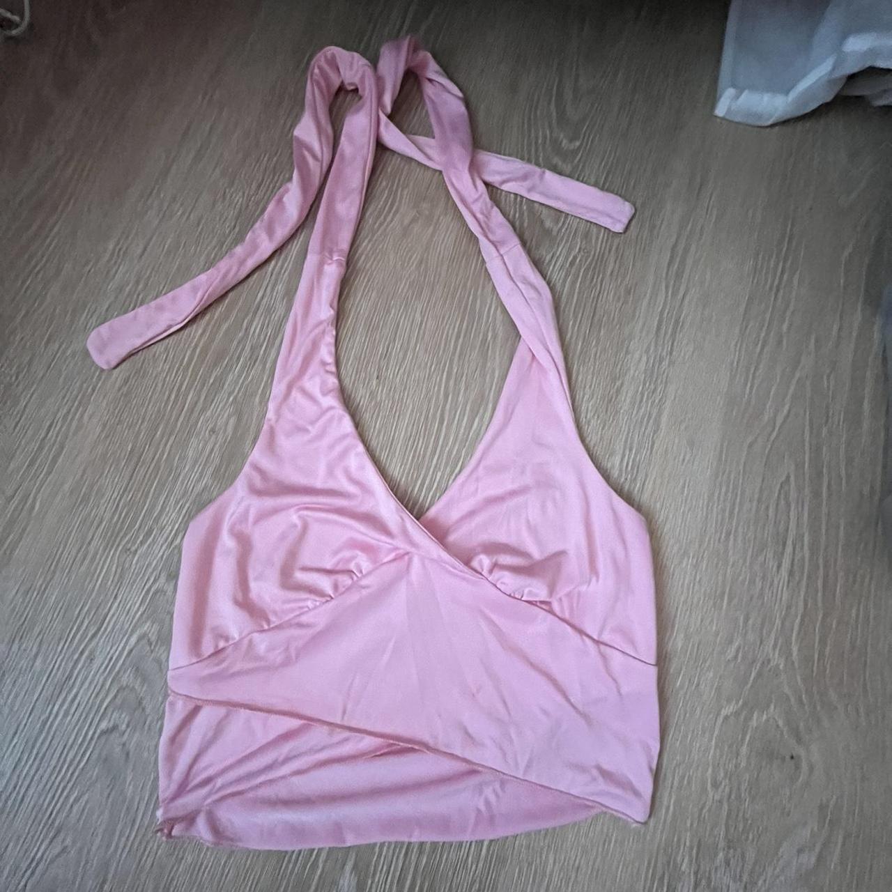 Pink cider halter top Size small is stretchy Worn... - Depop