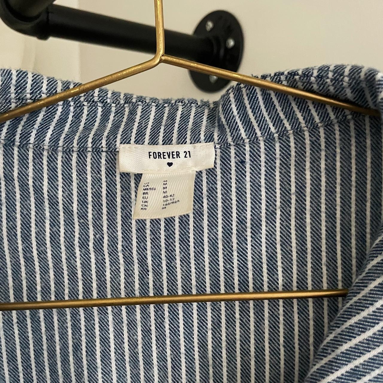 forever21 light blue and white striped button up... - Depop