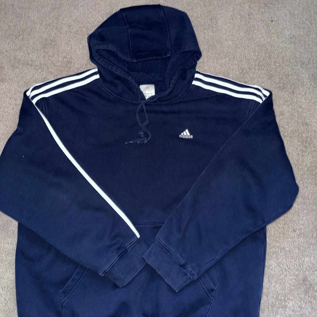 Adidas Striped Navy Hoodie - Depop