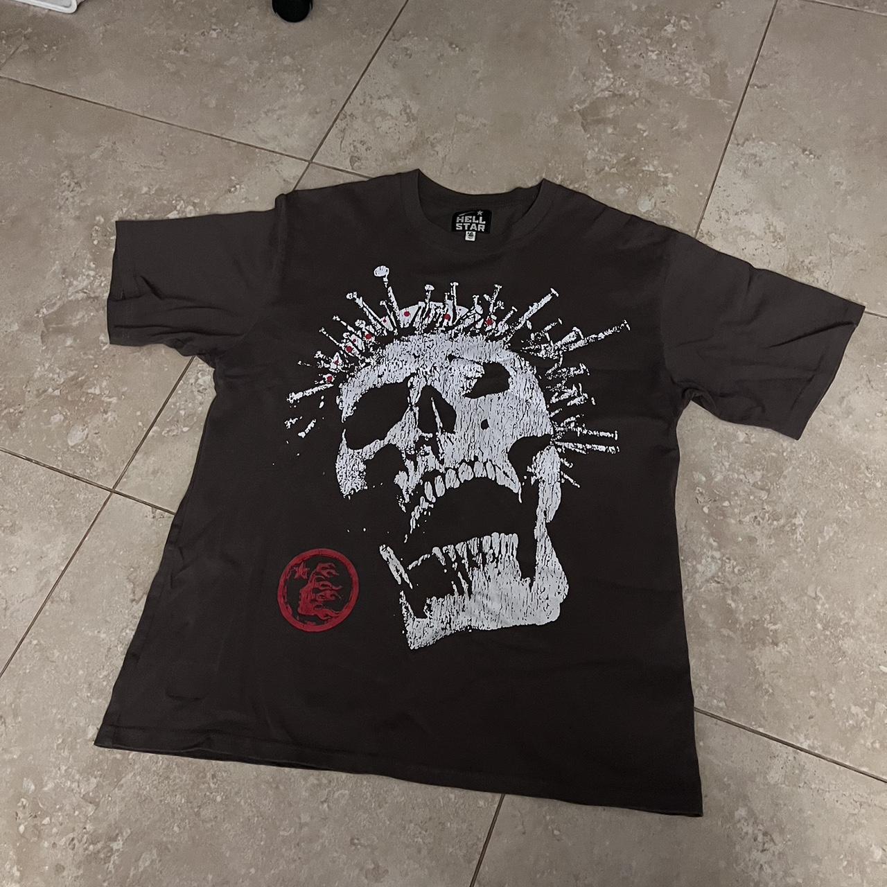 Hellstar brown skull and nails tee shirt size large... - Depop