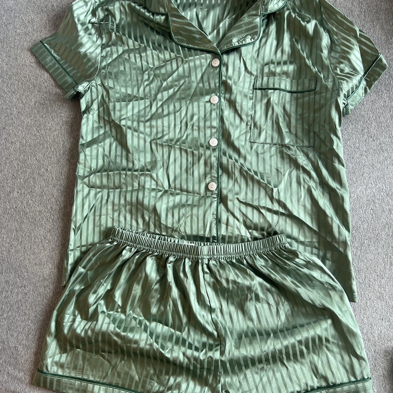 green satin pajamas, never worn - Depop