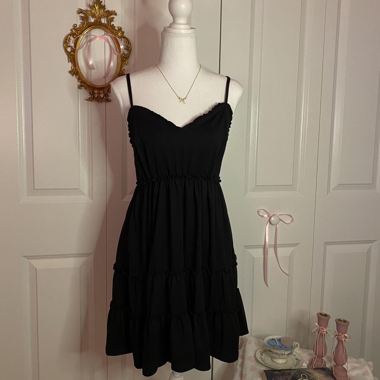 black, ruffled dress ♡ adjustable straps ♡... - Depop