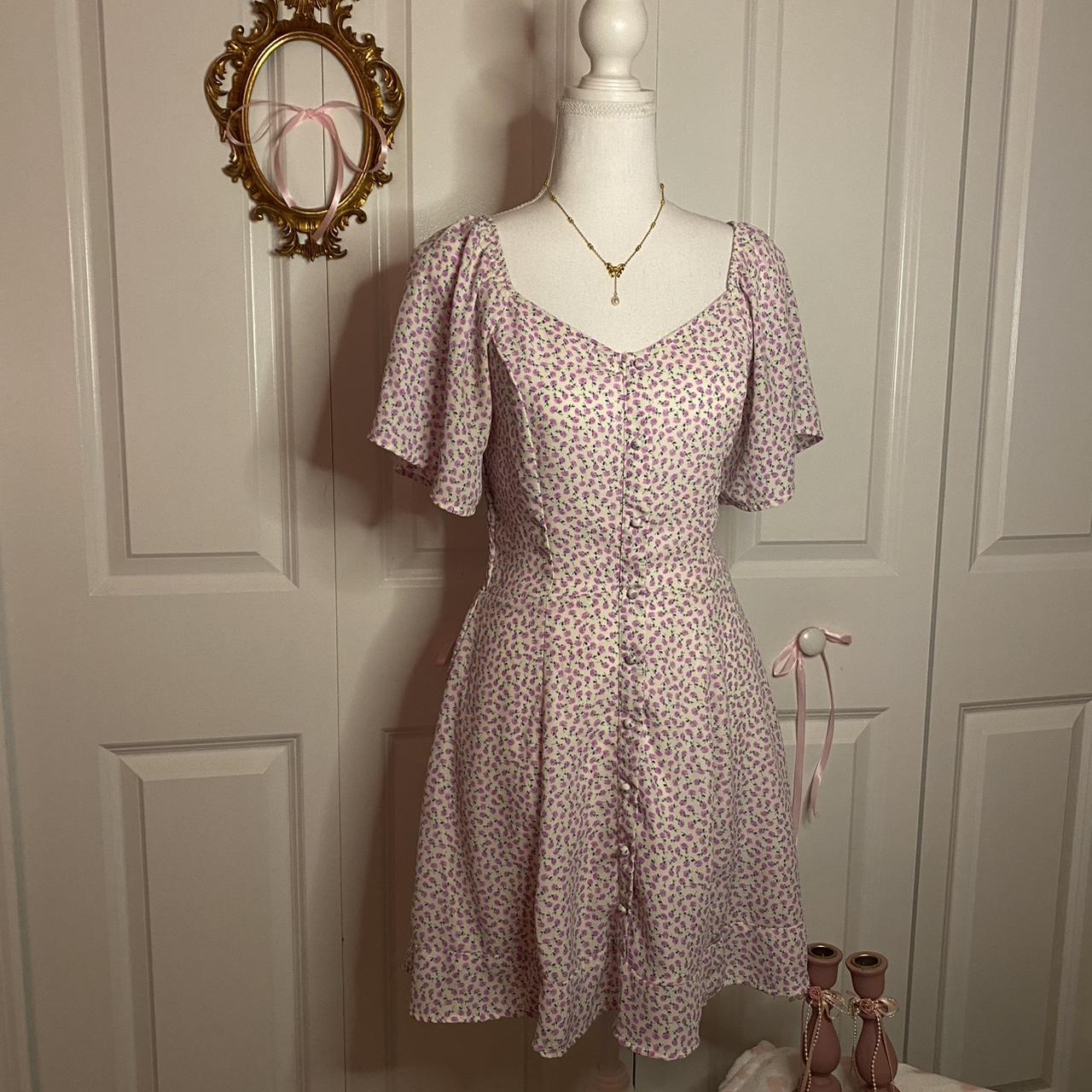 purple floral dress ♡ button down design (not... - Depop