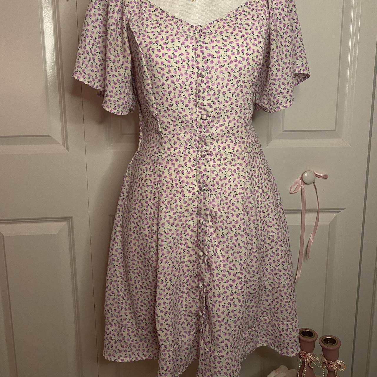 purple floral dress ♡ button down design (not... - Depop