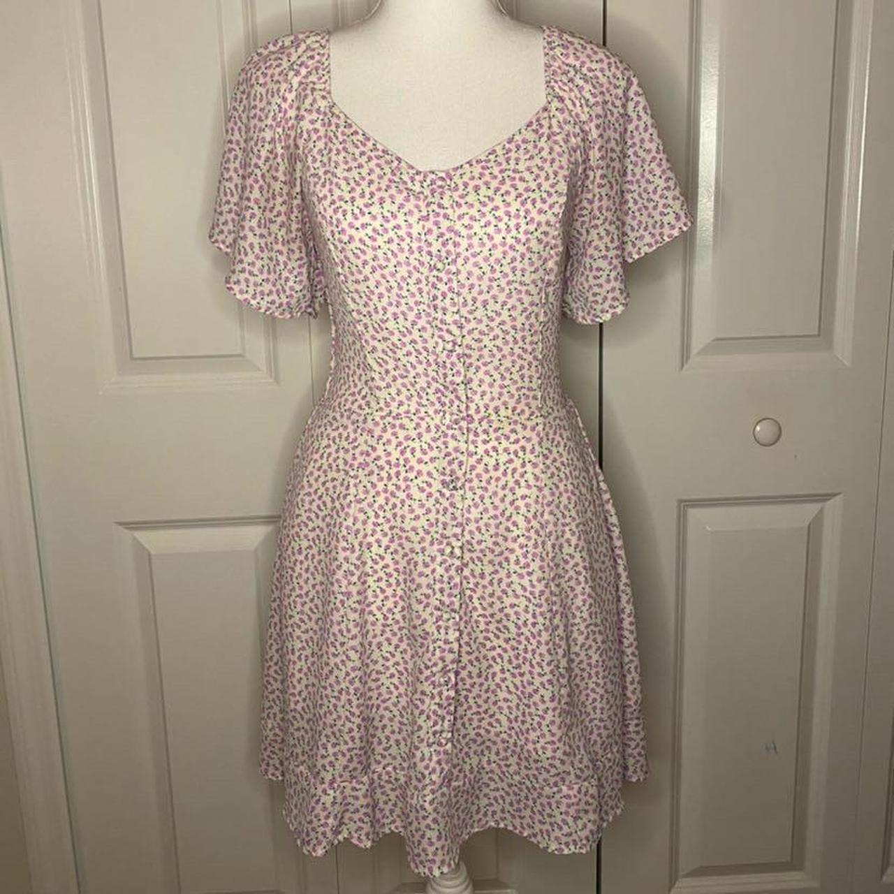 purple floral dress ♡ button down design (not... - Depop