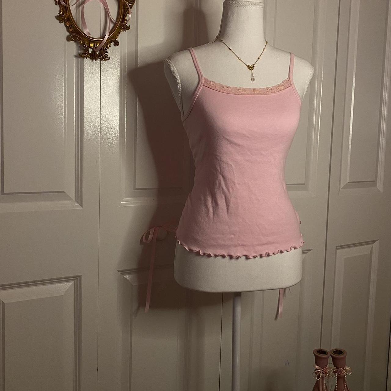 pink tank top ♡ ruffled bottom ♡ cute... - Depop