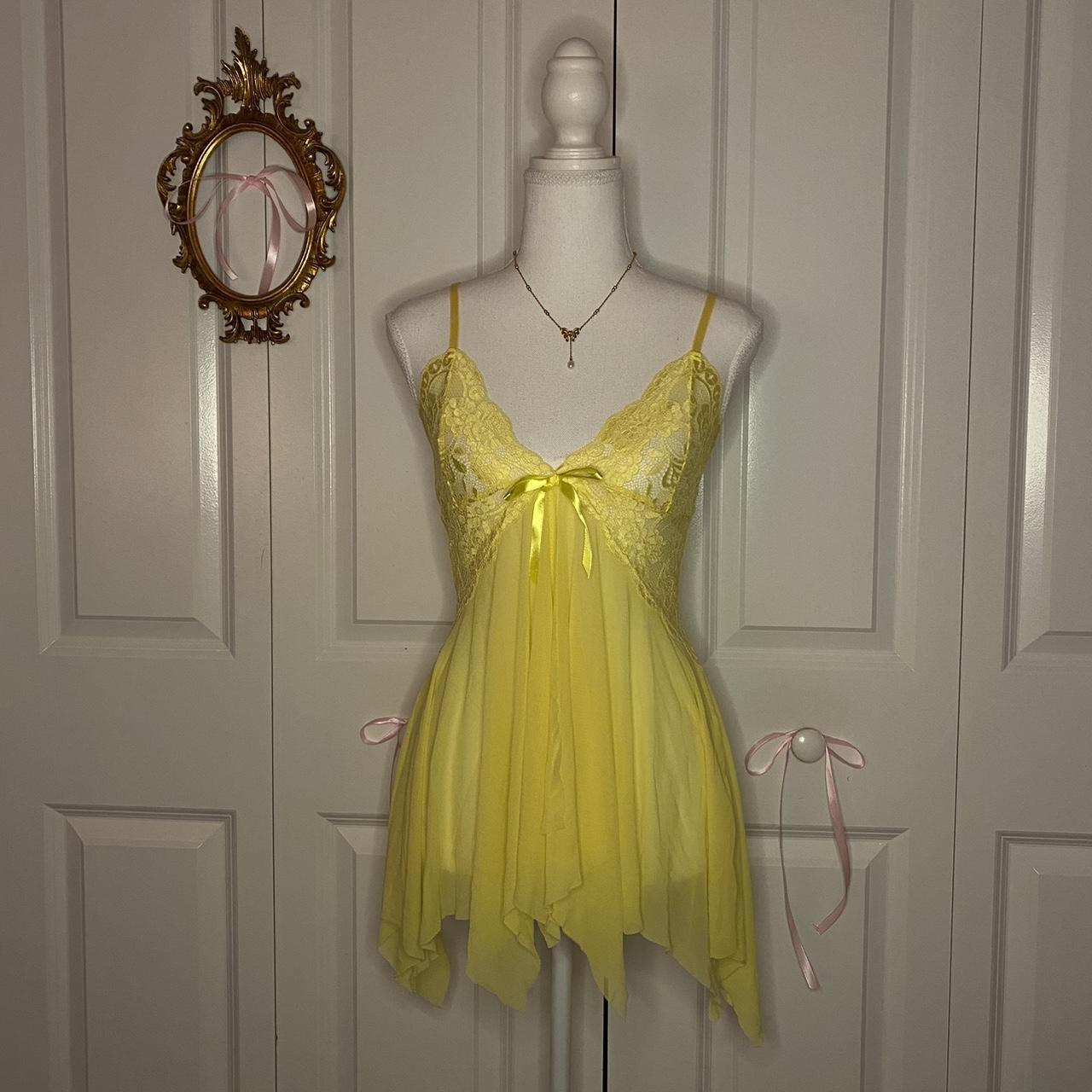 yellow lingerie dress ♡ laced design w/ bow ♡ see... - Depop