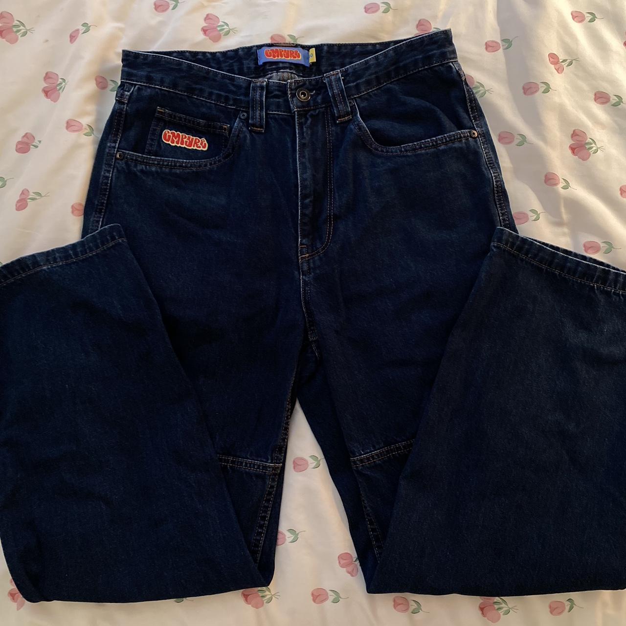 90s baggy skater jeans ♡ unique 3 striped... - Depop