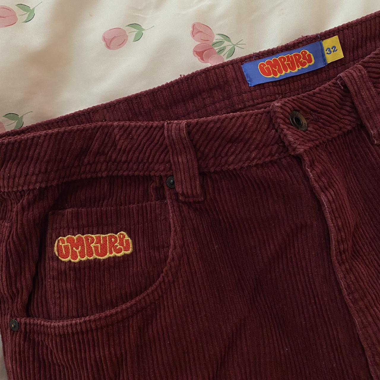 burgundy pants ♡ corduroy ♡ wide leg brand:... - Depop