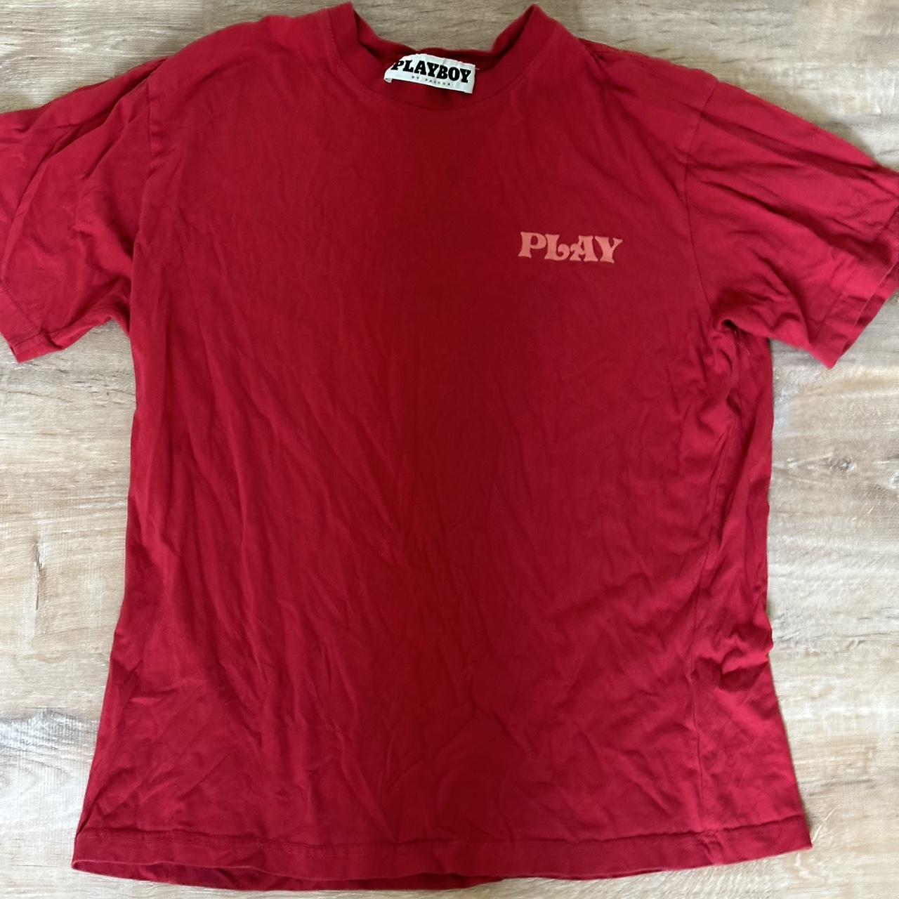 PacSun playboy red t shirt with design on front and... - Depop