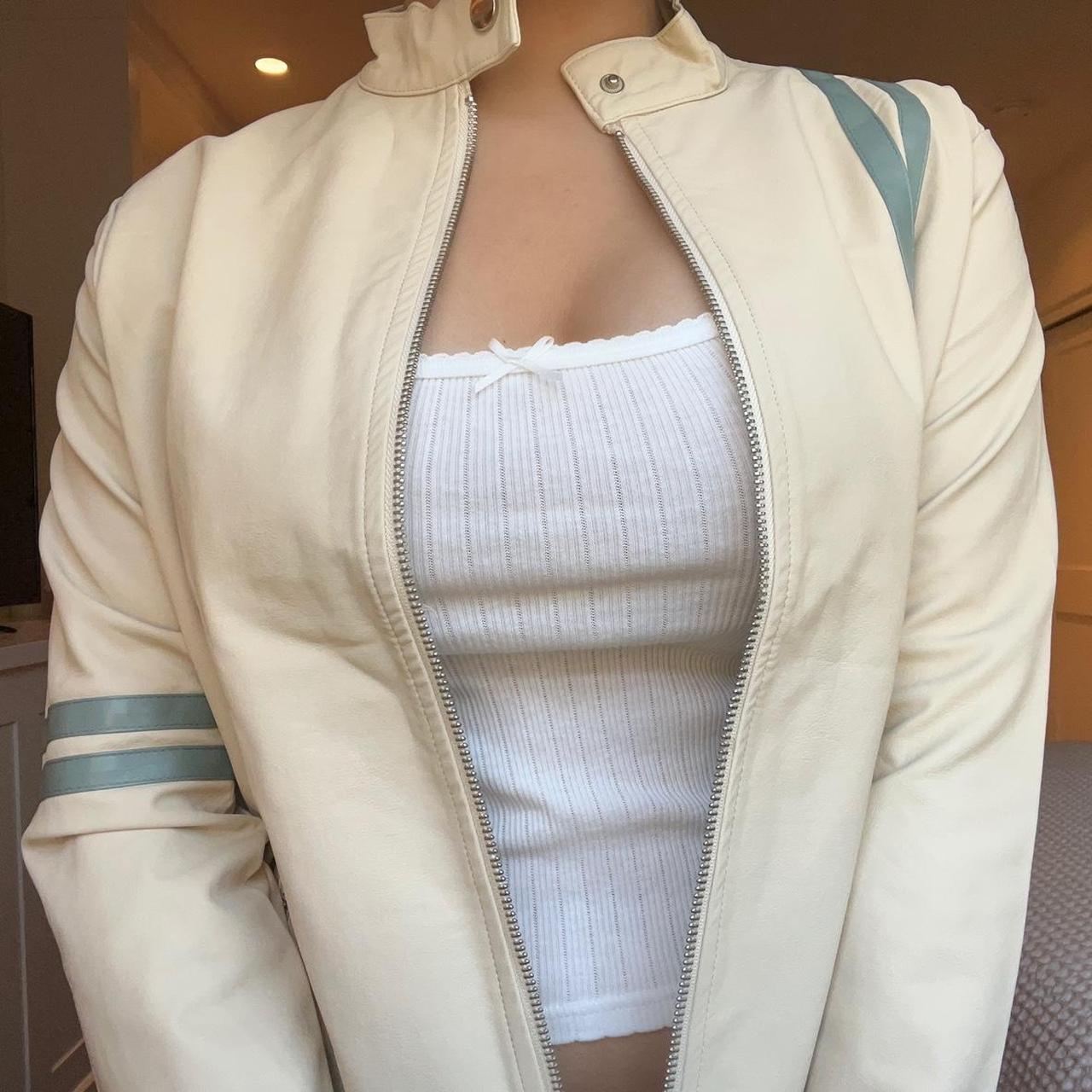 Cream moto leather jacket 🤍🩵 Nwt Size small... - Depop