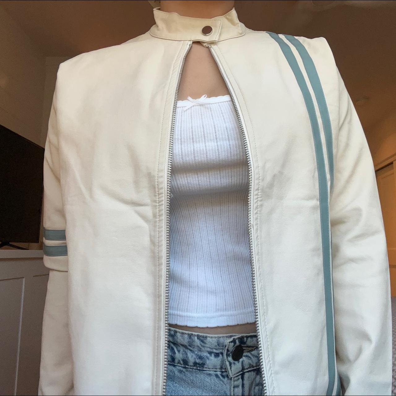Cream moto leather jacket 🤍🩵 Nwt Size small... - Depop